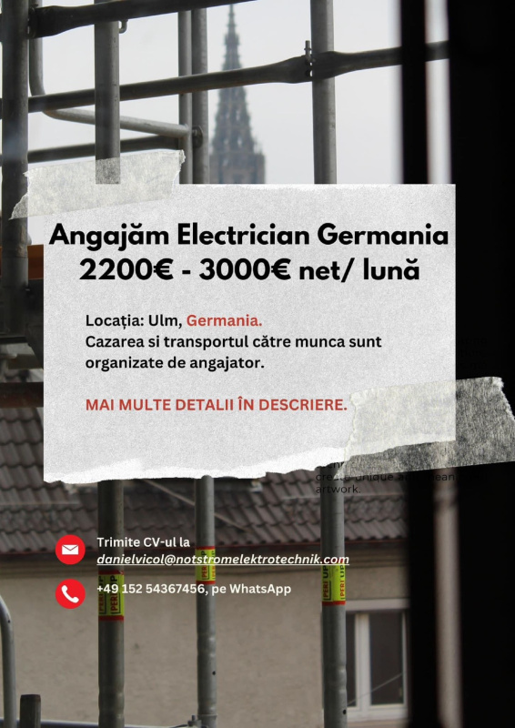 Angajam electricieni în domeniul construcțiilor rezidențiale 2200 ...